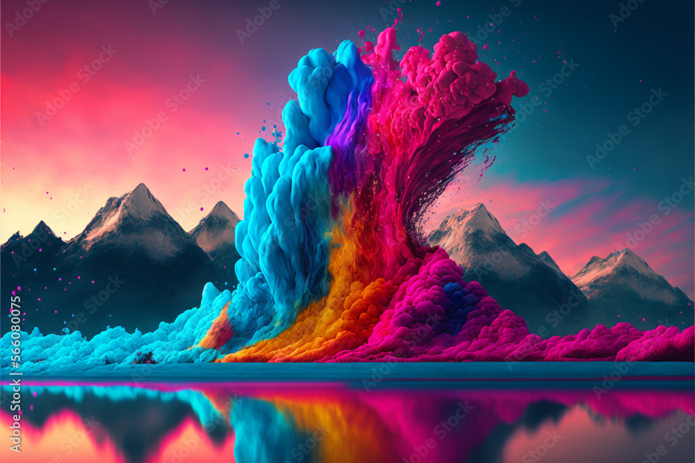 splash rgb, paisagem, cores vivas hiperrealistas, detalhes requintados ...