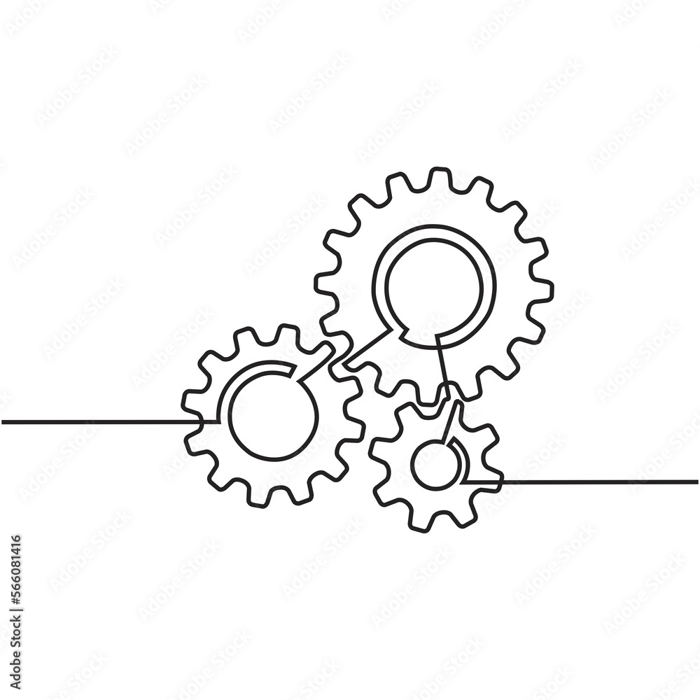 Continuous line drawing of machine gears. the concept of gears on a ...