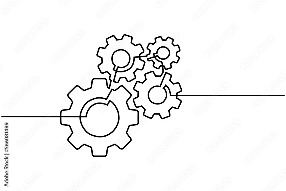 Continuous line drawing of machine gears. the concept of gears on a ...