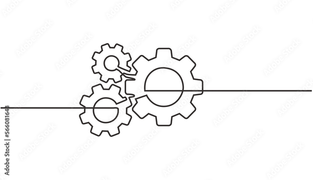 Continuous line drawing of machine gears. the concept of gears on a ...