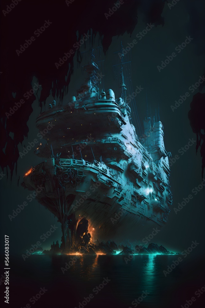 Ghost ship in the style of ghost in the shell H R Giger Neon Genesis ...