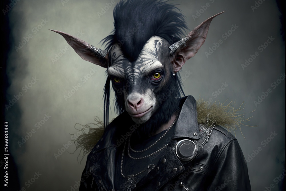 Created with Generative AI technology. Shot of an animal punk rocker ...