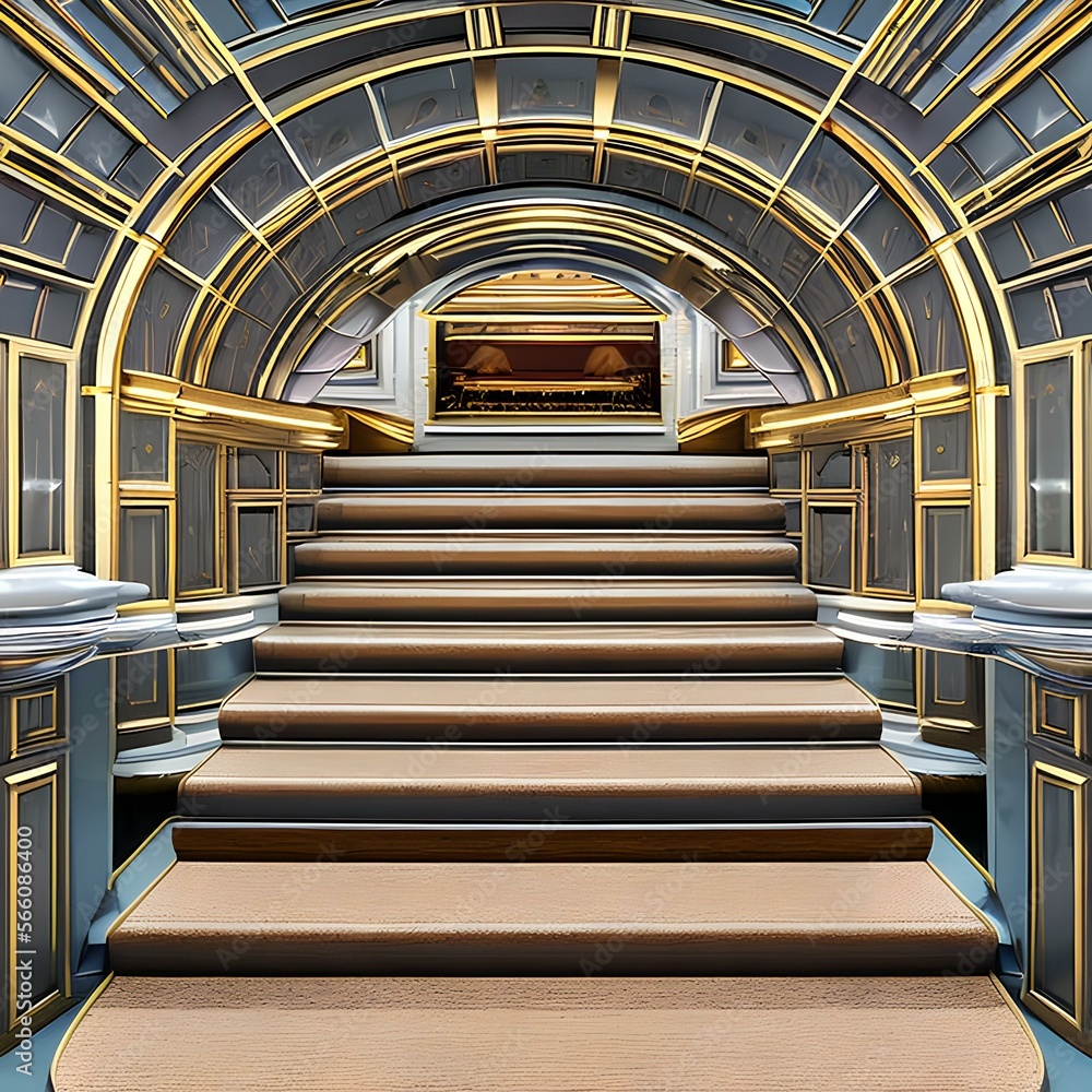 An Art Deco inspired ocean liner with a grand staircase and porthole ...