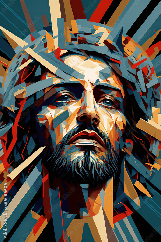 Abstract portrait of Jesus Christ wearing a crown of thorns. Generative ...