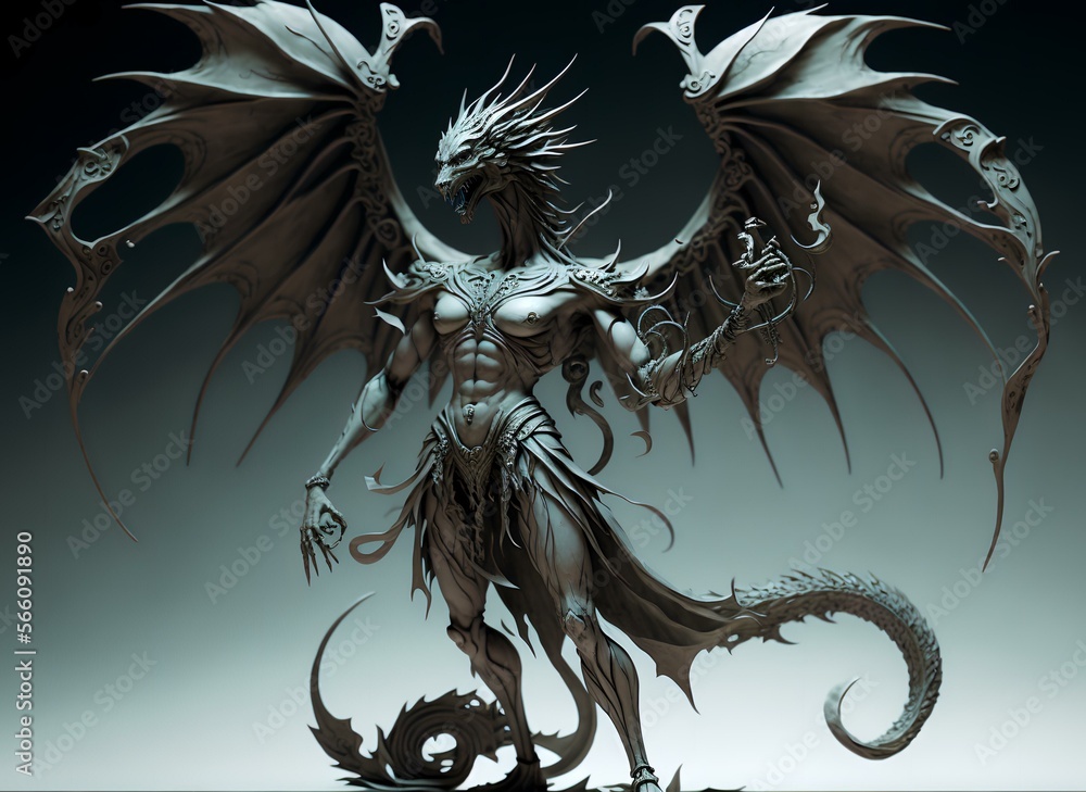 ‘Dragon Tamer’: muscular figure with dragon-like wings and a dragon ...