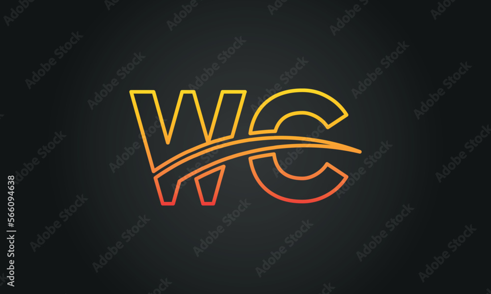 Vetor de Initial Letter WC Logo Design With Swoosh Vector Illustration ...