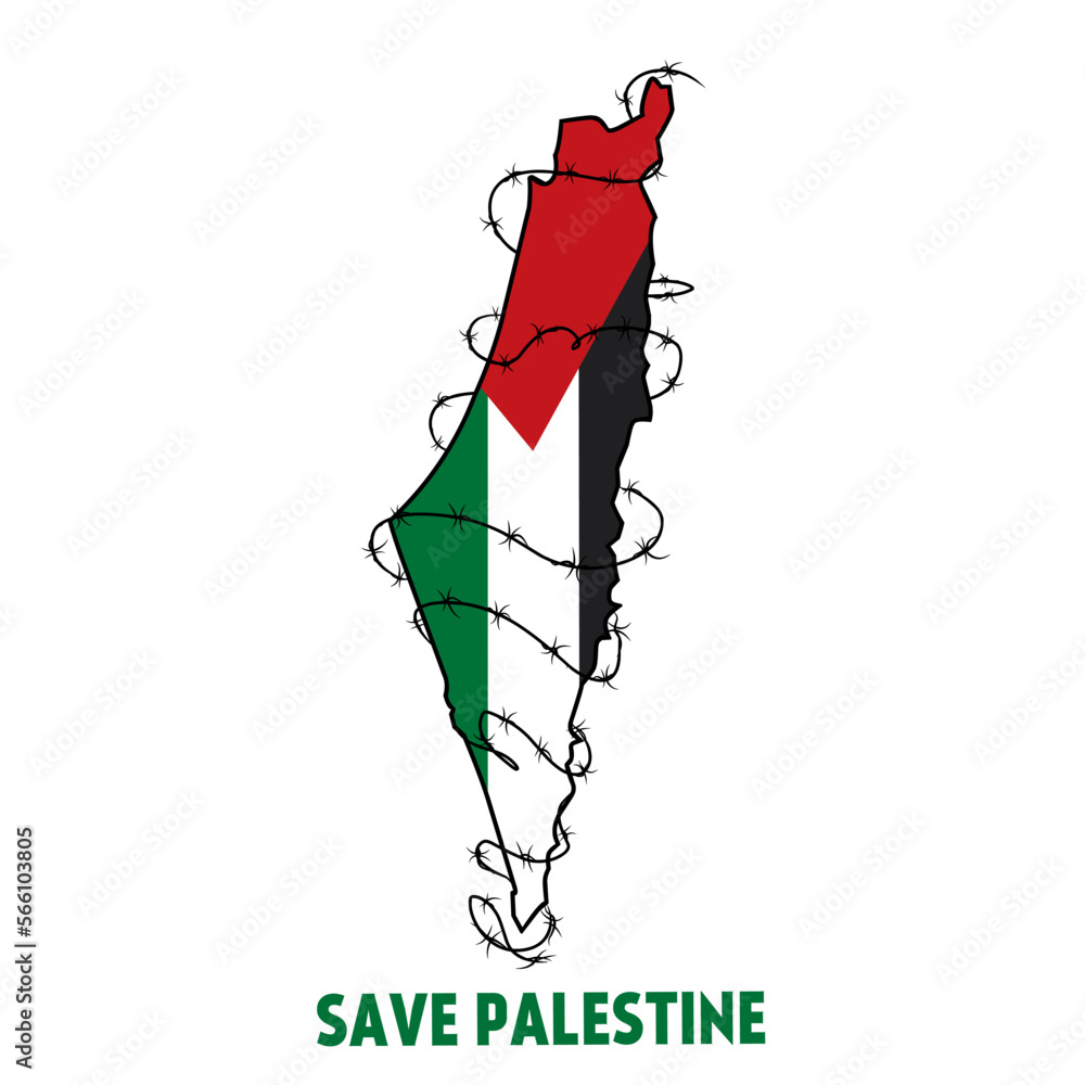 illustration vector of save palestine,palestine map with wire perfect ...