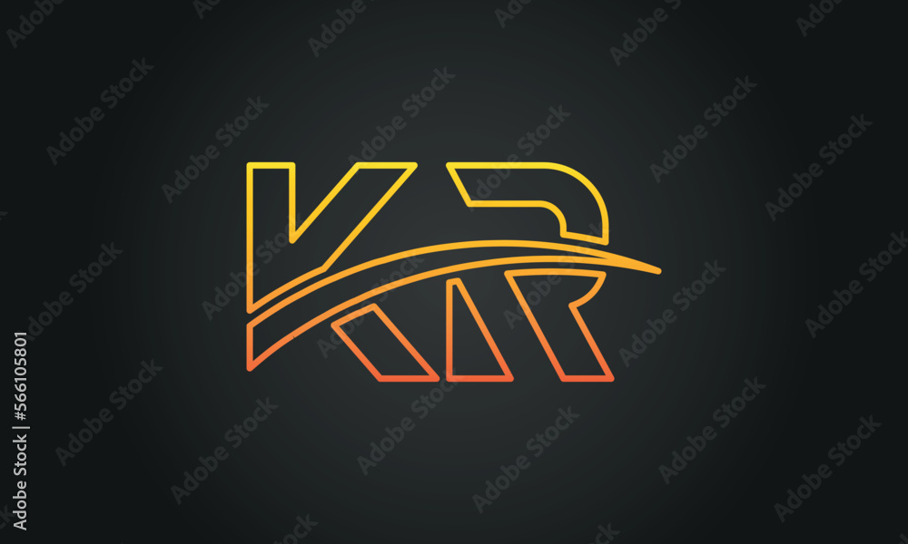 Initial Letter KR Logo Design With Swoosh Vector Illustration. Stock ...