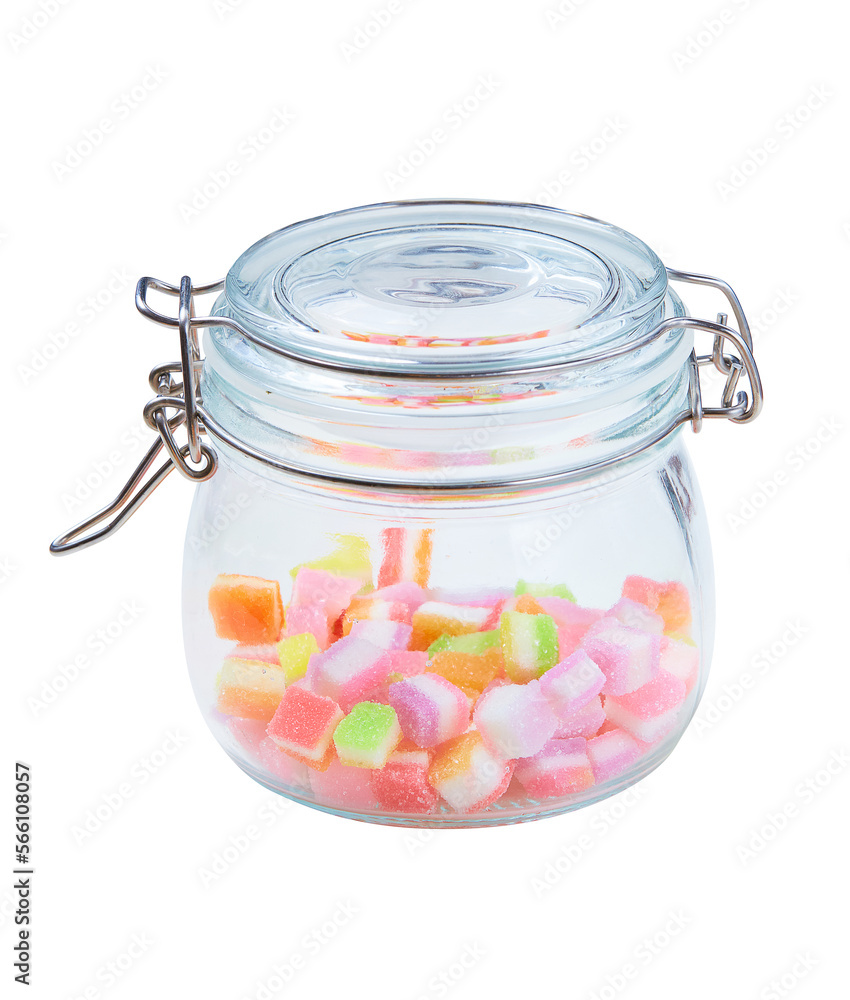 Sweet Rectangular Sugar Coated Jelly in a clear glass jar with a ...