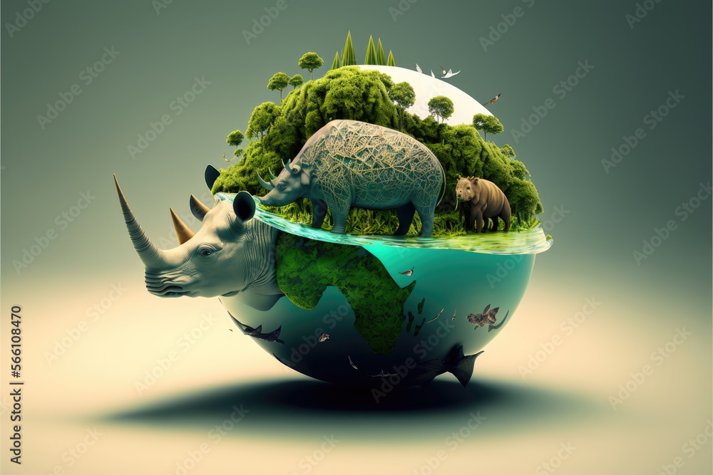 3d graphic animal on earth, wildlife, save the earth, Made by AI ...
