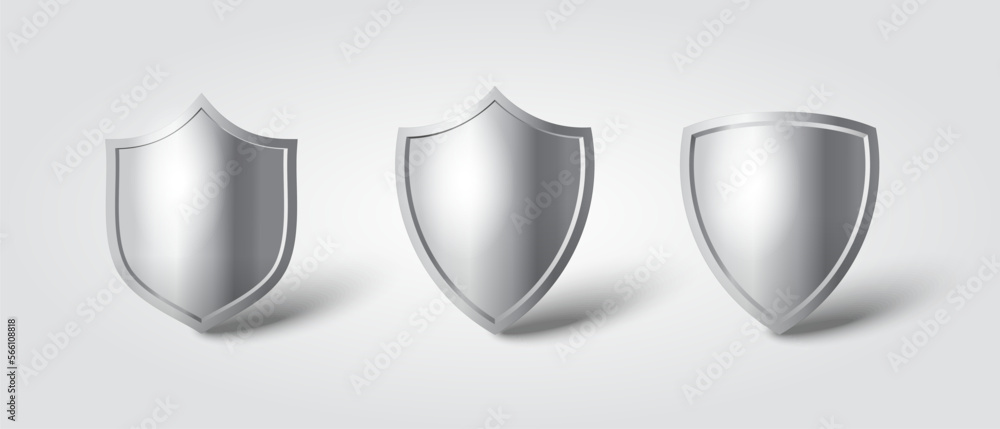 Shiny metal shield vector set isolated. Shield template. Symbol of ...