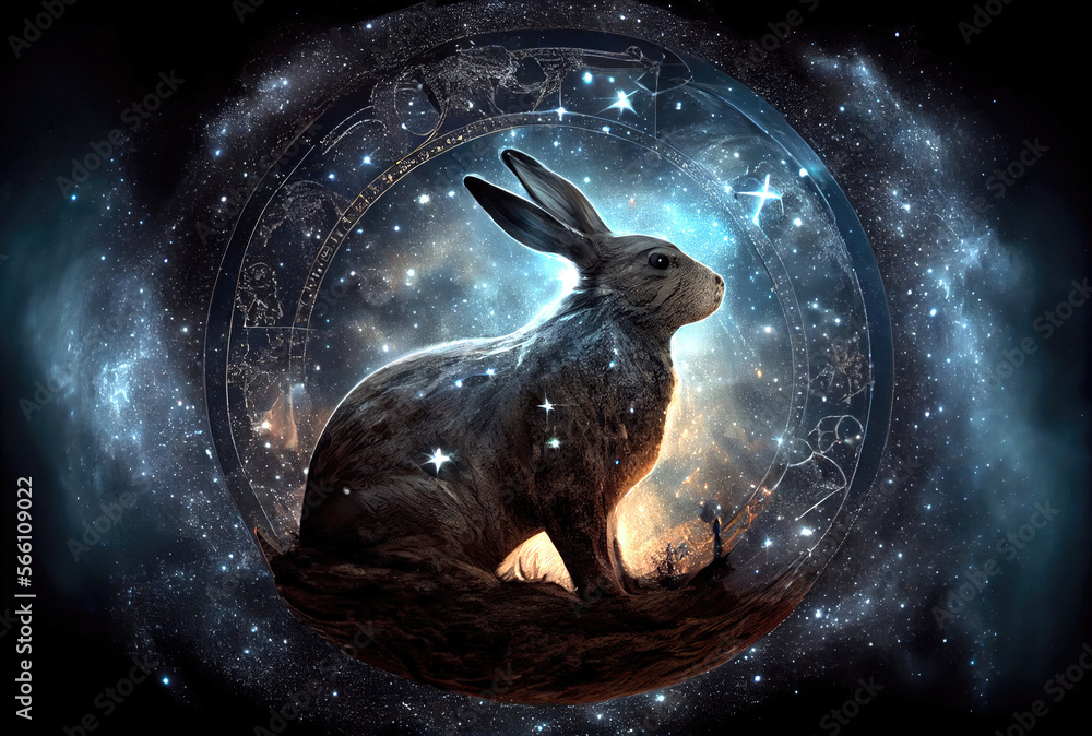 Rabbit zodiac constellation star sign and symbol in the universe with ...