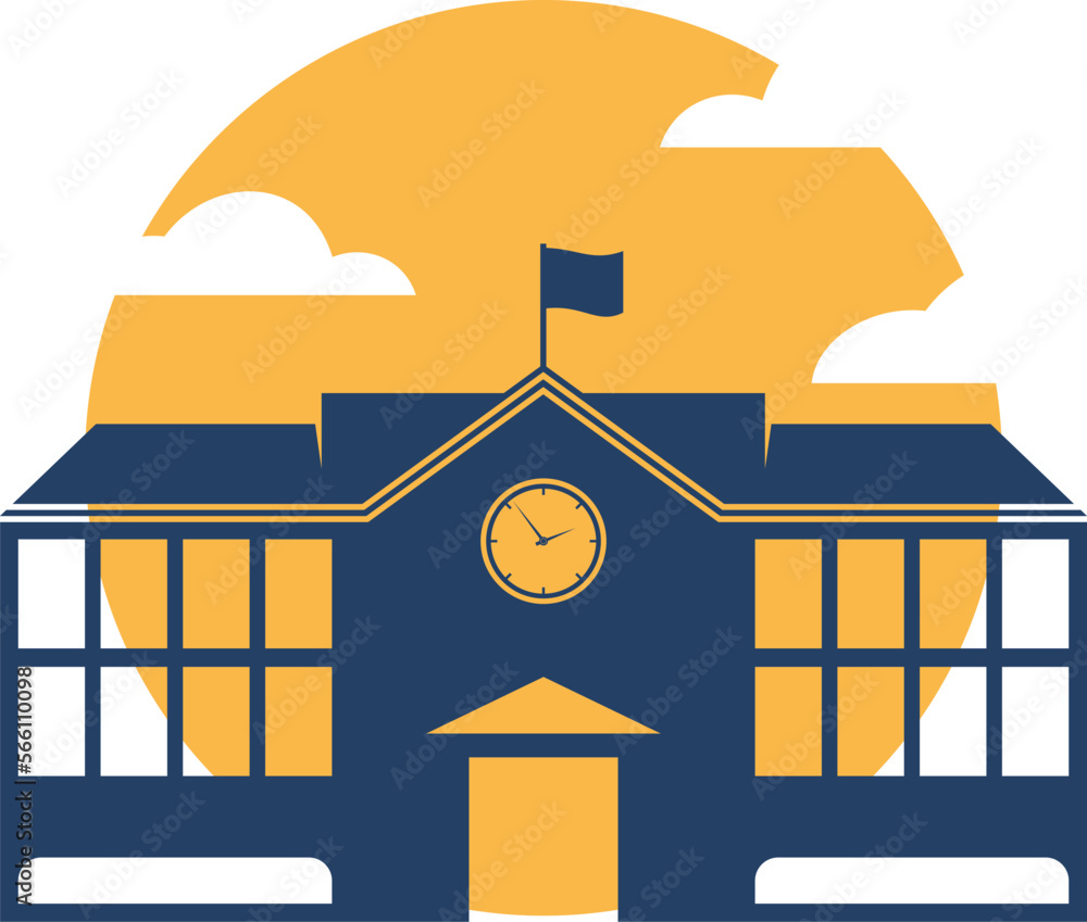 School building with sun behind Stock Vector | Adobe Stock