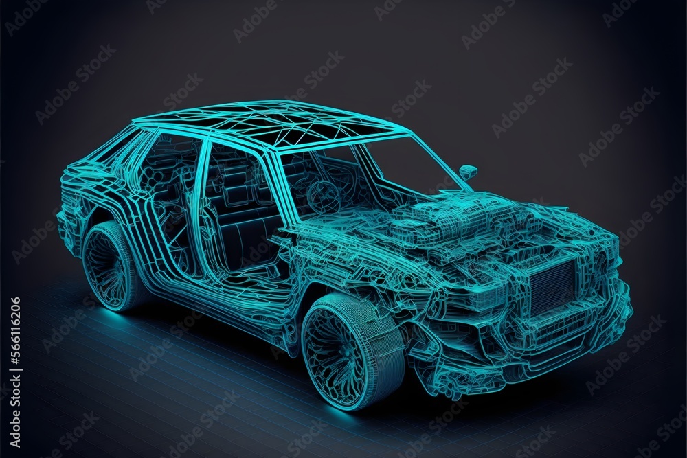 Futuristic car wireframe intersection isolated on plain digital ...