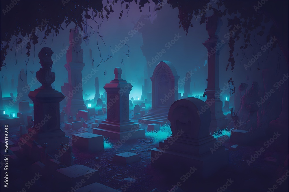 huge maze grave yard courtyard cemetery tomb stones mist fog ethereal ...