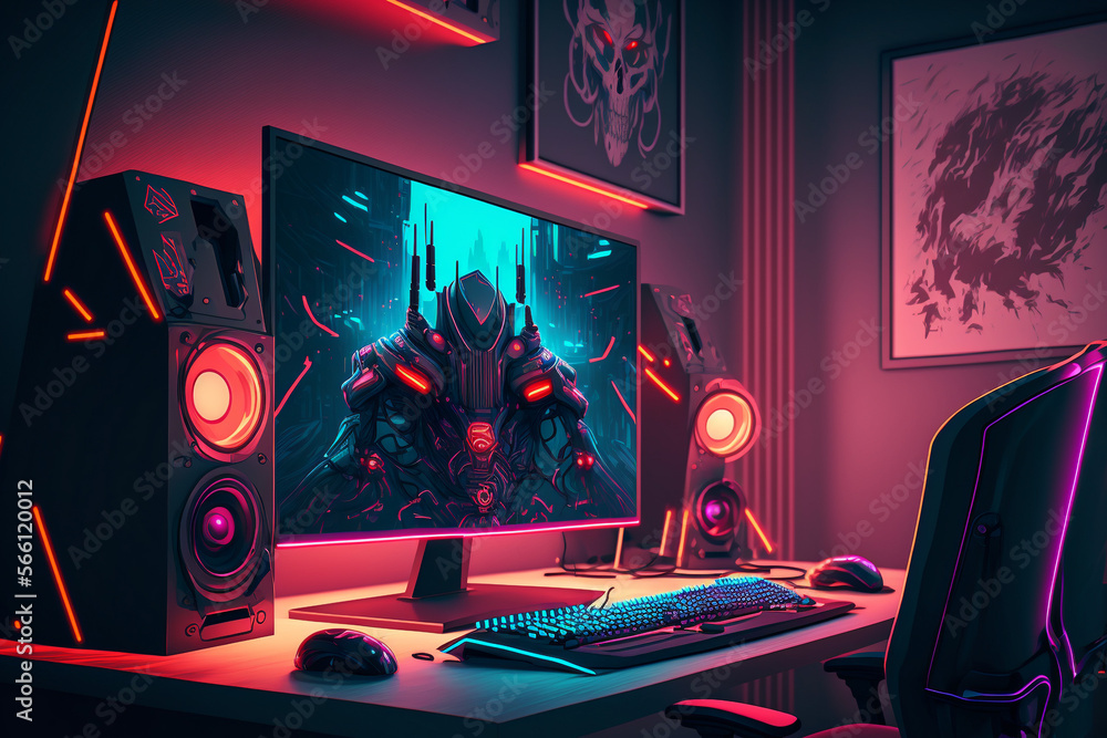 The perfect setup for freelance gamers, depicted in a Generative AI ...