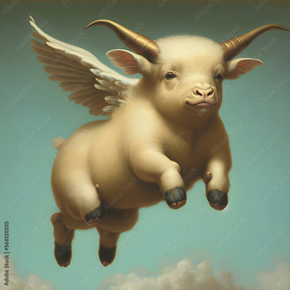 Fernando Botero art of a flying baby goat with wings Stock Illustration ...