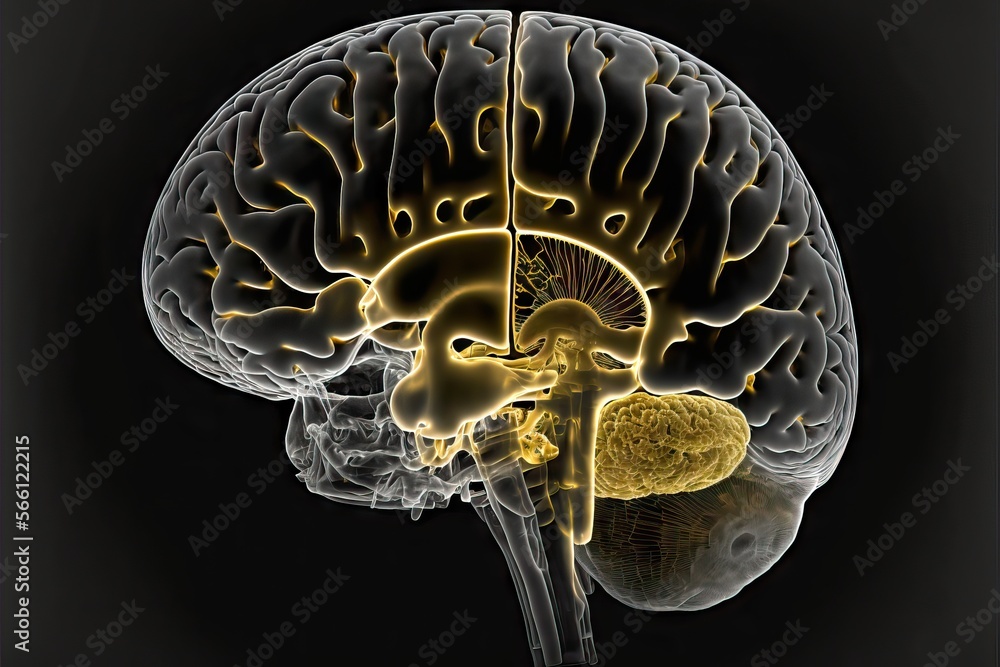 High Brain Cortex Activity for neuroscience, shown with x-ray method ...