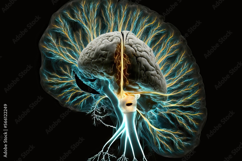 High Brain Cortex Activity for neuroscience, shown with x-ray method ...