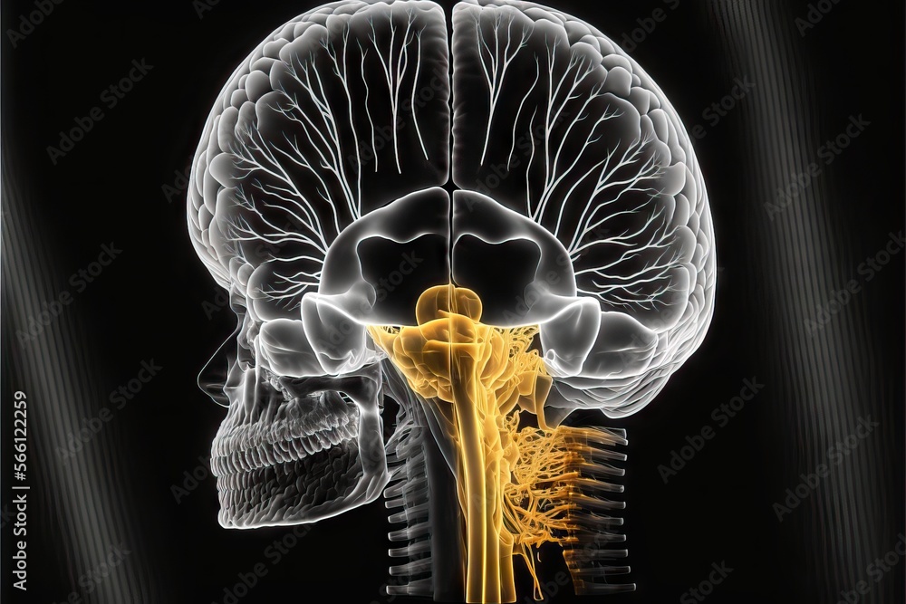High Brain Cortex Activity for neuroscience, shown with x-ray method ...