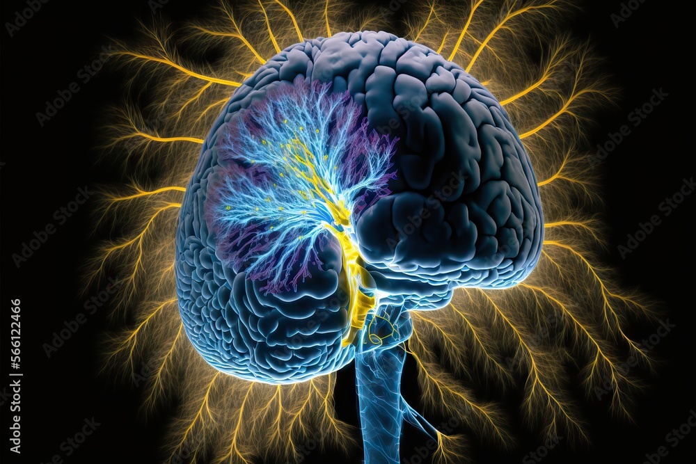 High Brain Cortex Activity for neuroscience, shown with x-ray method ...