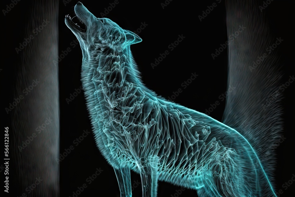 Howling Wolf Seen with X-Ray, Howling at the Moon, and leading his pack ...