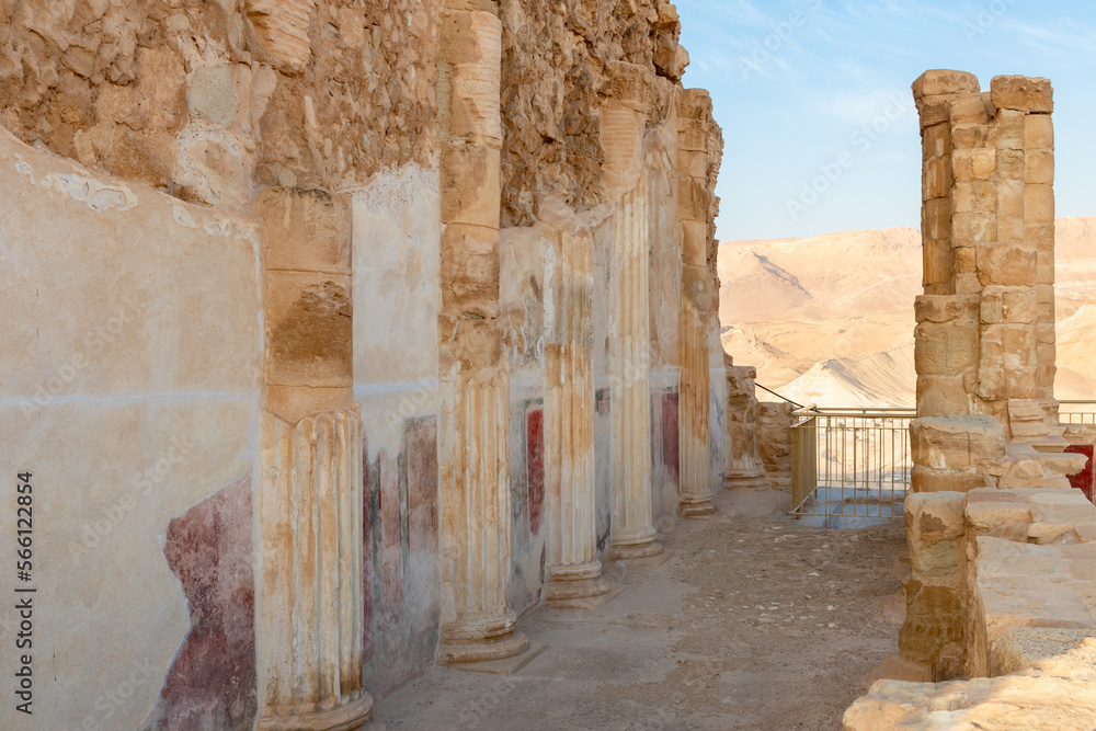 The ruins of the palace of King Herod in the fortress of Masada - is a ...