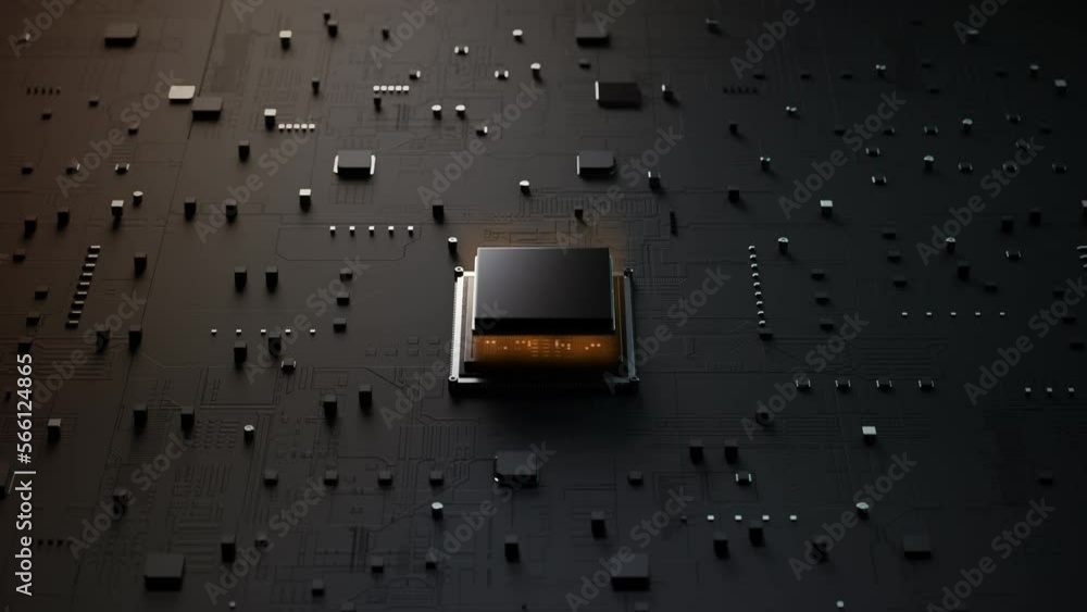 3D Rendering animation of Cpu chip set landing to install on mainboard ...