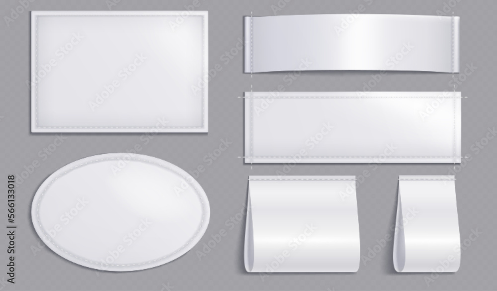 Vektorová grafika „Blank clothes tags, fashion labels with seams. Empty ...