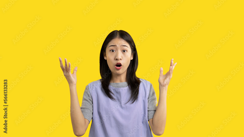 Asian woman acting shocked or surprised isolated on a white background ...