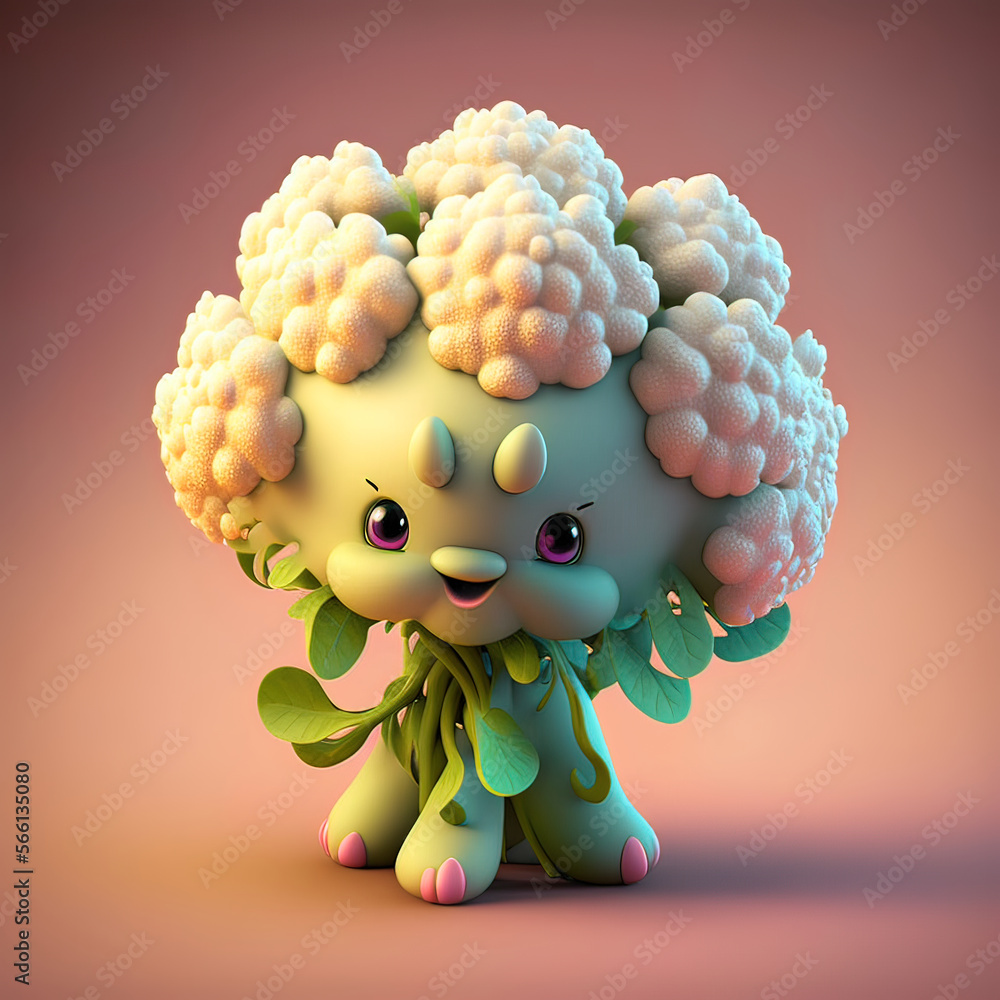 Cute broccoli cartoon 3D character. Generative Ai Stock Illustration ...
