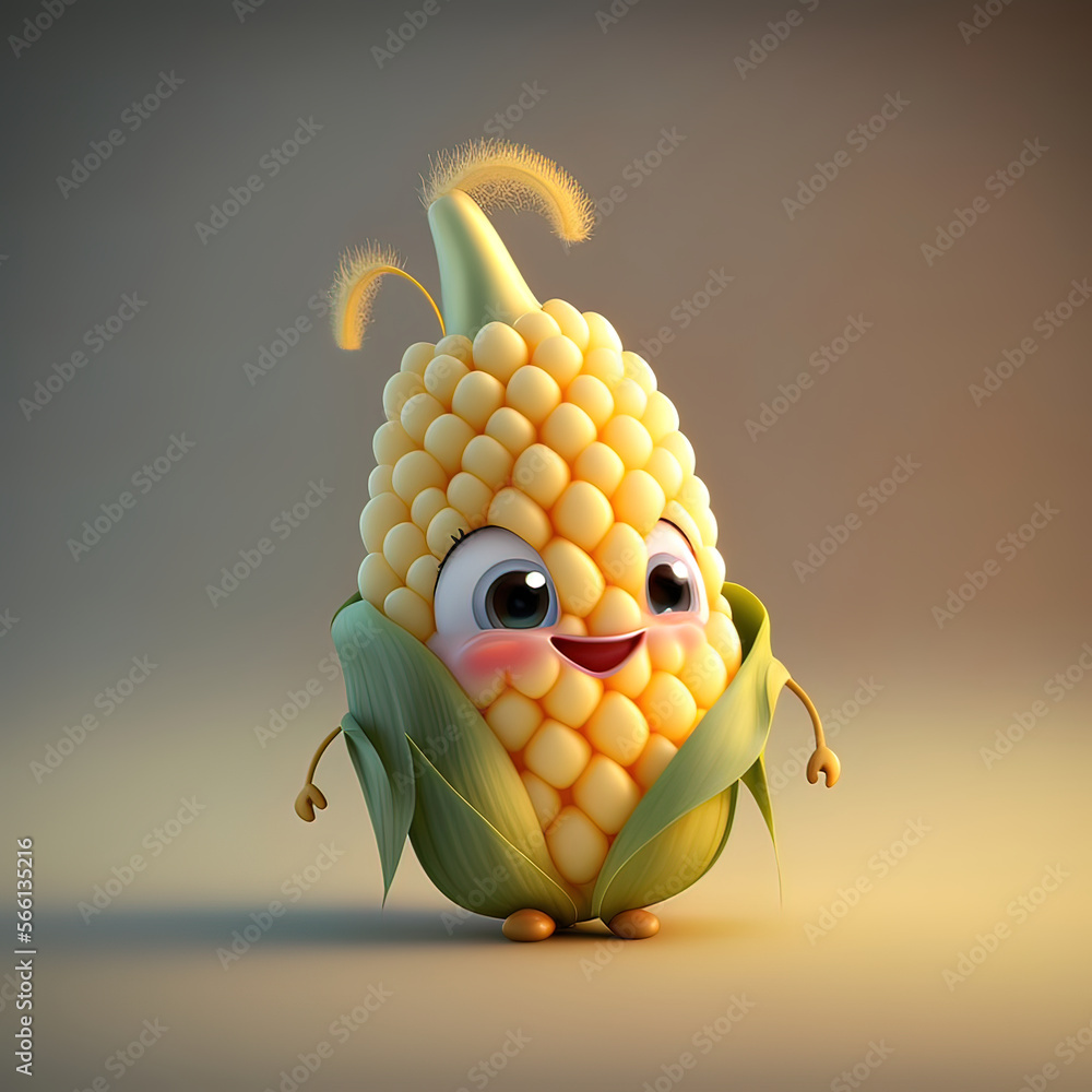 Cute corn cartoon 3D character. Generative Ai Stock Illustration ...