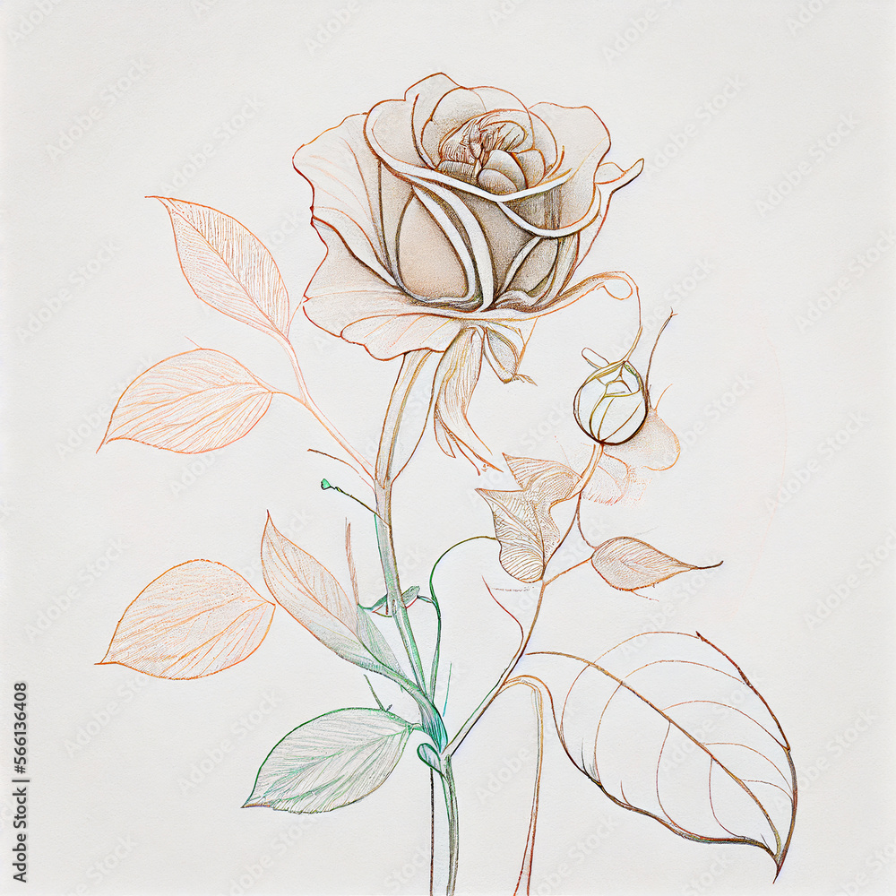 Beautiful rose pencil sketch on white background. generative ai Stock ...