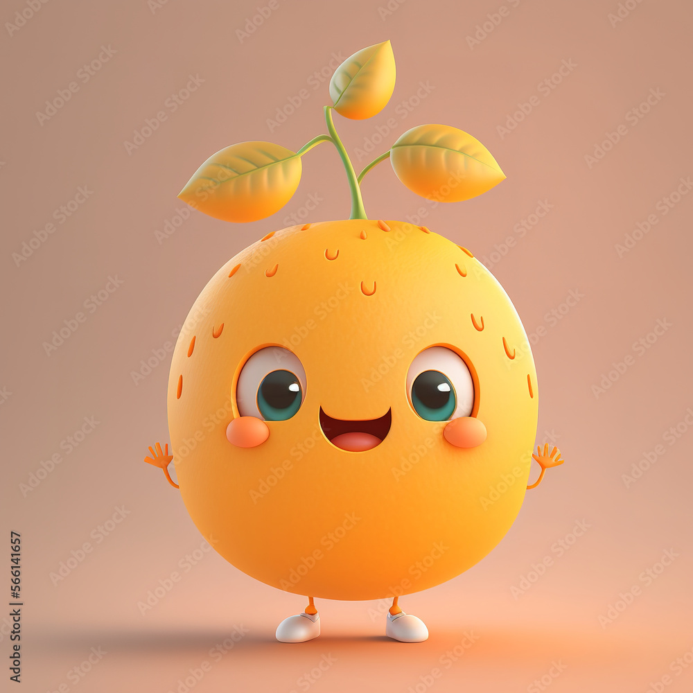 Cute orange cartoon 3D character. Generative Ai Stock Illustration ...