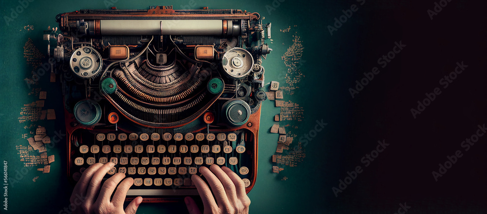 Writer creativity imagination concept illustration, vintage typewriter ...