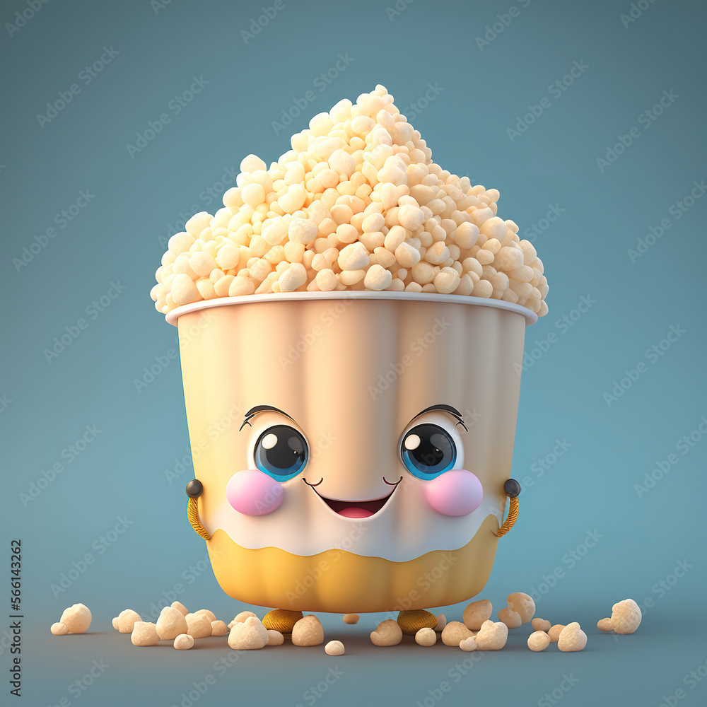 Cute popcorn cartoon 3D character. Generative Ai Stock Illustration ...