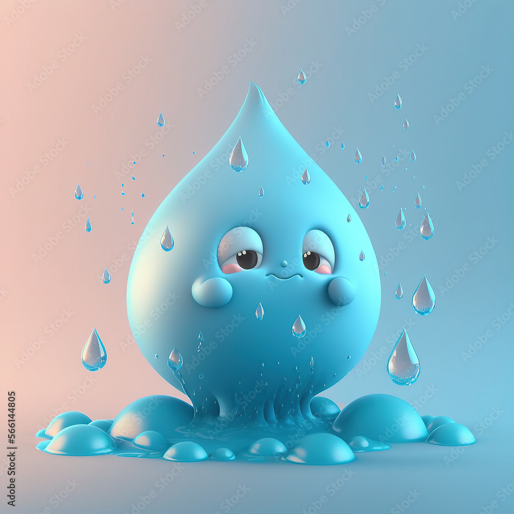 Cute water droplet cartoon 3D character. Generative Ai Stock ...