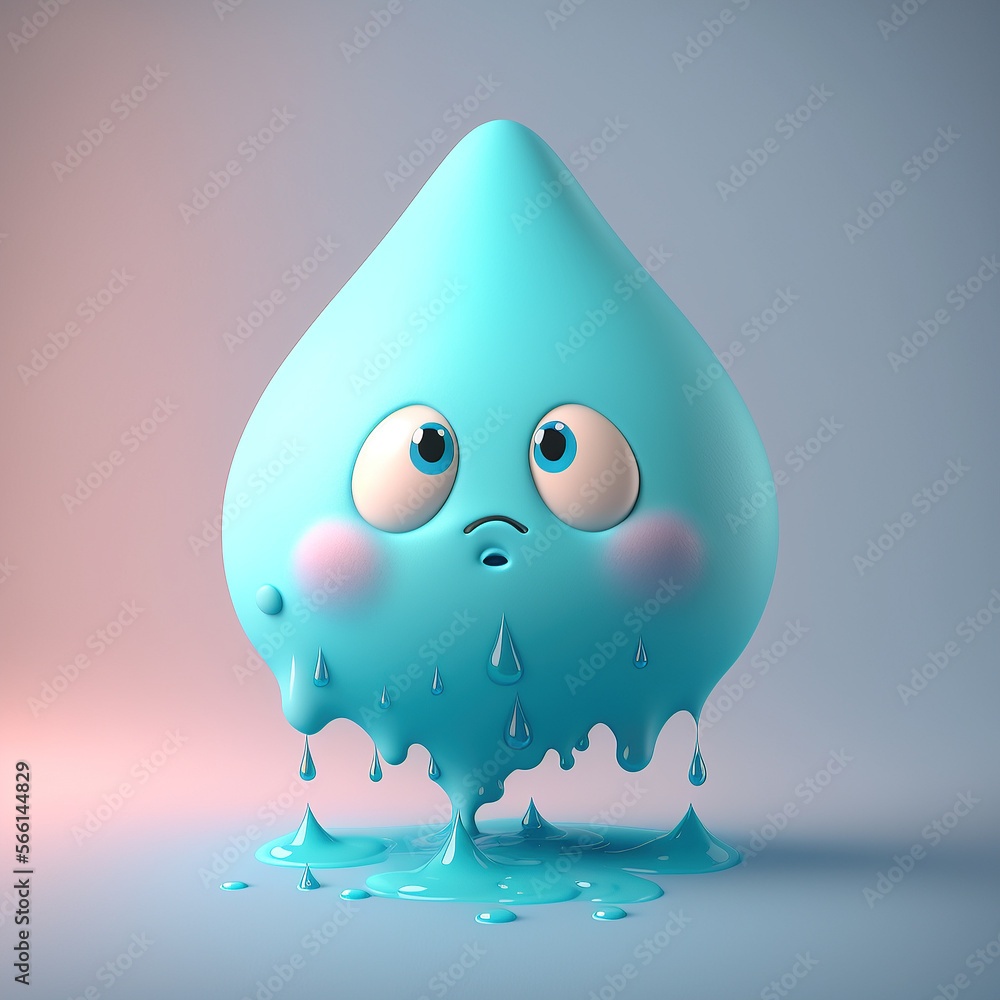 Cute water droplet cartoon 3D character. Generative Ai Stock ...