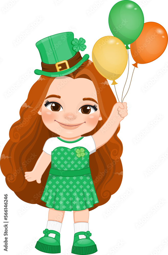 St. Patrick s Day with red long hair girl in Irish costumes holding an ...