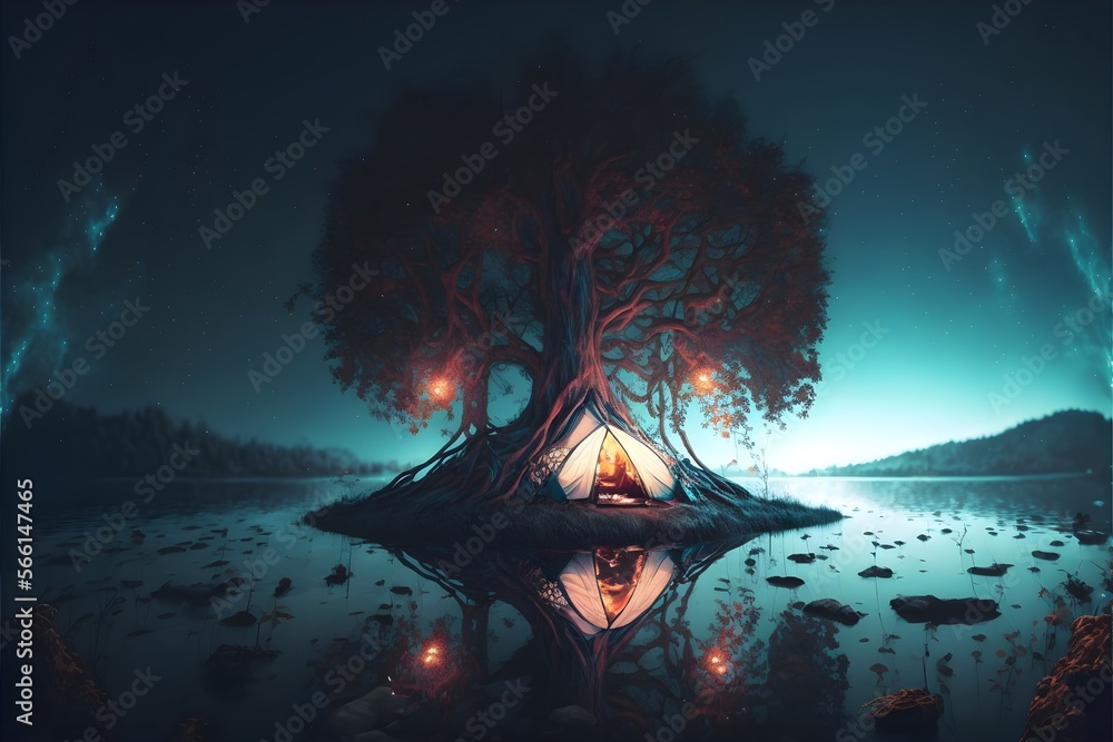 environment abyss beautiful lake tree of life dreamcatcher nets tent ...
