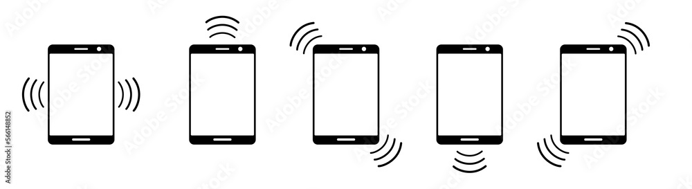 Phone ringing icons set on transparent background. Phone vibration ...