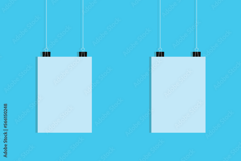 Blank Hanging paper with Clip poster design. Paper sheet with shadow in ...
