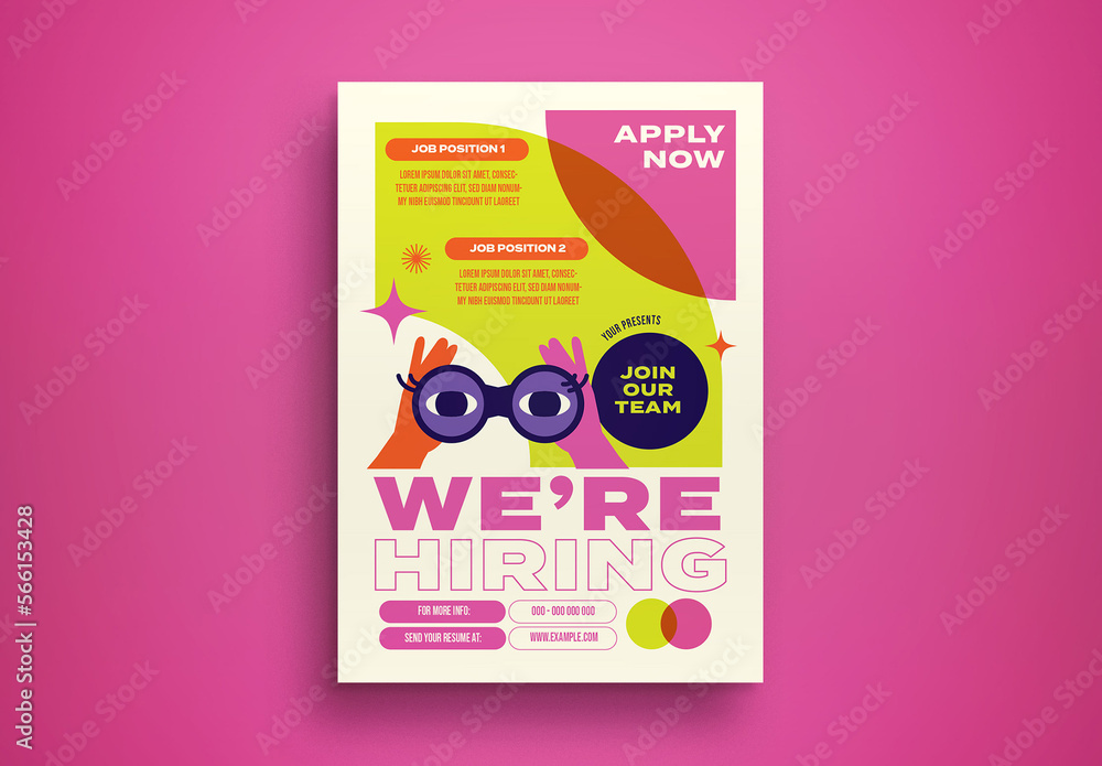 Pink Riso Print We're Hiring Flyer Layout Stock Template | Adobe Stock