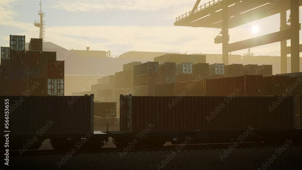 Container Train Leaving Port, Containers In Port Are Unloaded From ...