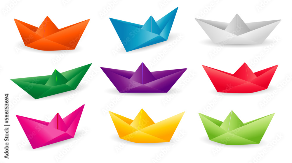 folded paper boat origami. modern origami paper ship. collection ...