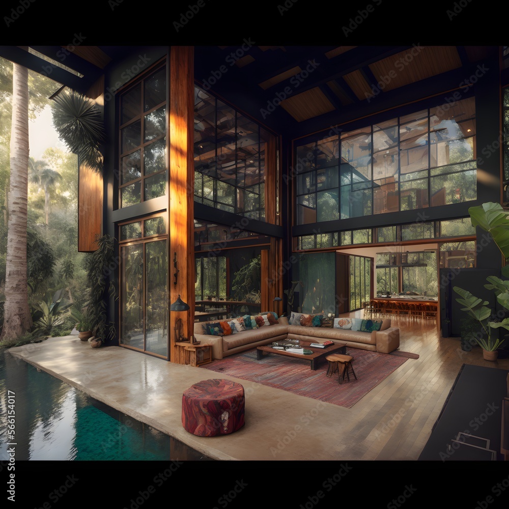 beautiful house in the Koh Phangan jungle interior architecture render architectural shot ...