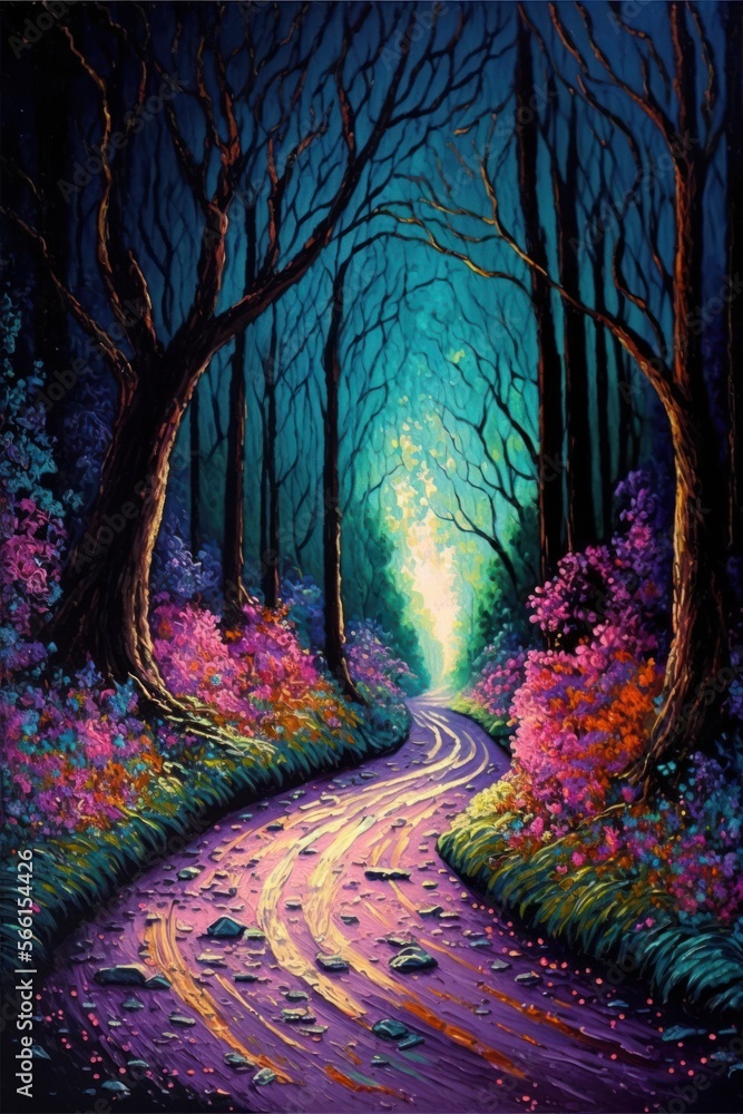 Enchanted Forest Path Background as Acrylic Style Painting, Concept Art, Digital Illustration ...