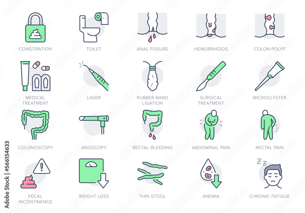 Proctologist line icons. Vector illustration include icon - toilet ...