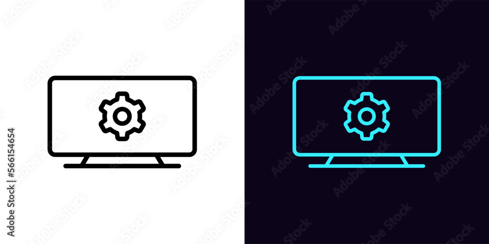 Outline television icon, with editable stroke. TV screen frame with ...