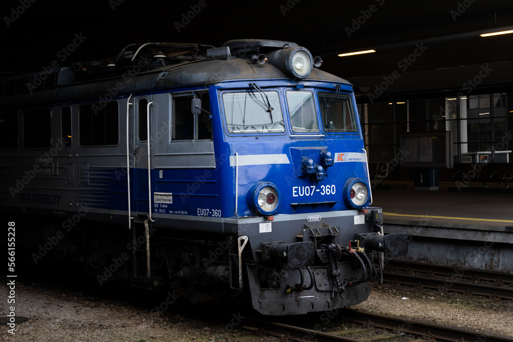 PKP Intercity EU07 electric locomotive. Polish state railways long-distance passenger express ...